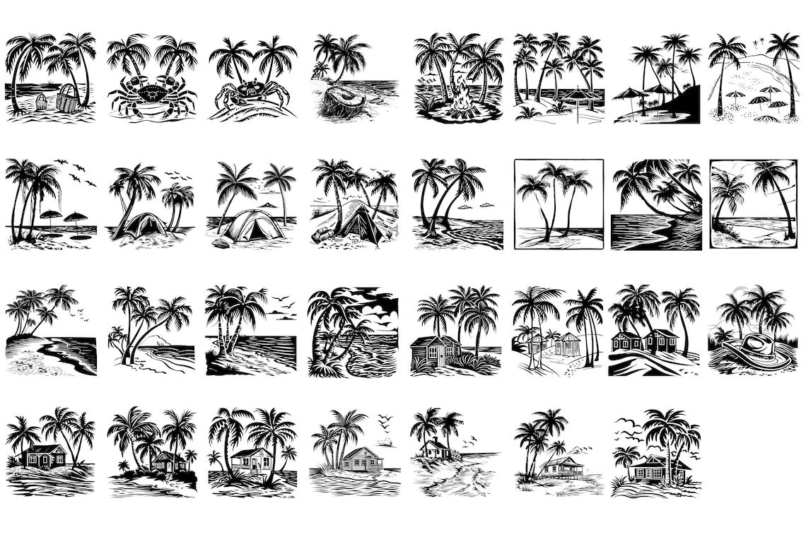 Laser Cut Files Beach Scene Svg Png Dxf Eps for Wood Engraving ...