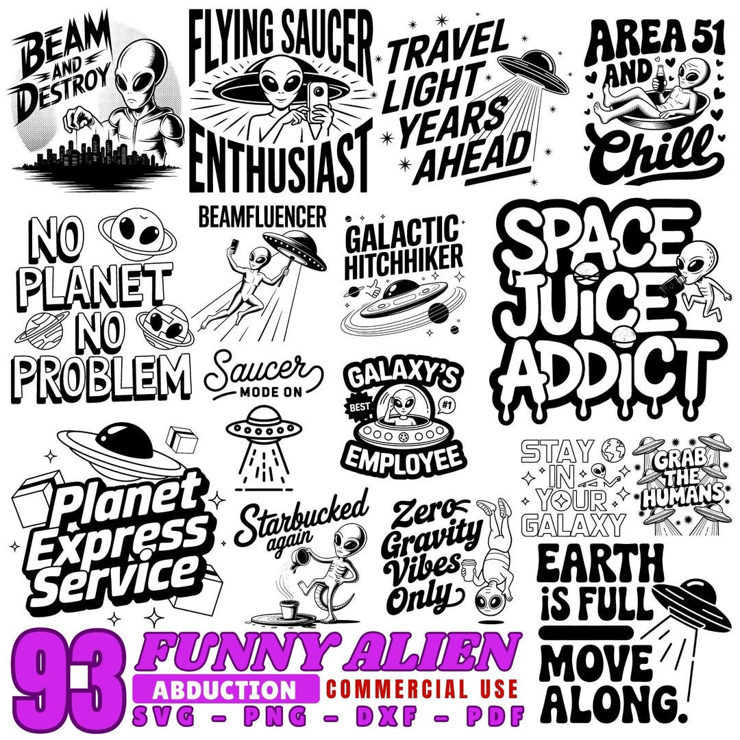 Laser Engrave Files Funny Alien Abduction Svg Png Pdf & Dxf Bundle With ...