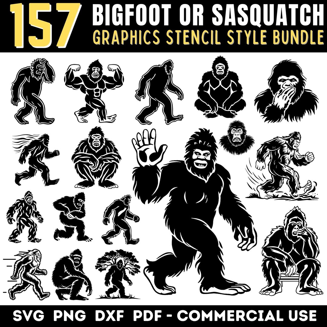 Bigfoot Sasquatch Stencil Style SVG DXF Bundle | Cricut Silhouette Cut ...