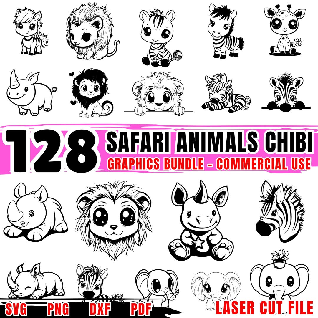 Safari Animals Chibi Laser Cut File | Jungle Animal SVG DXF Bundle ...