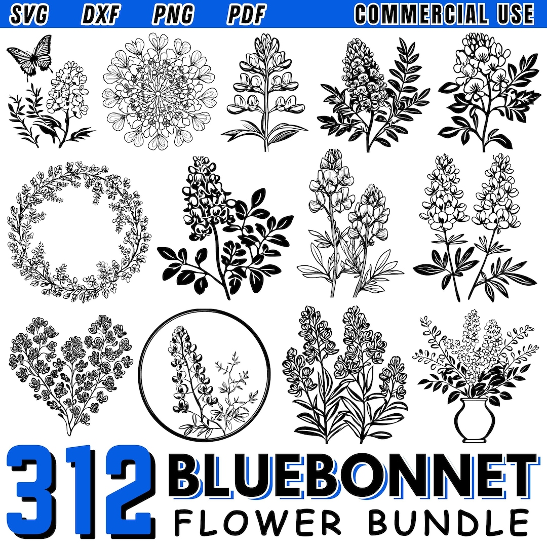 Bluebonnet Flower SVG | Texas Wildflower Clipart | Bluebonnet DXF ...