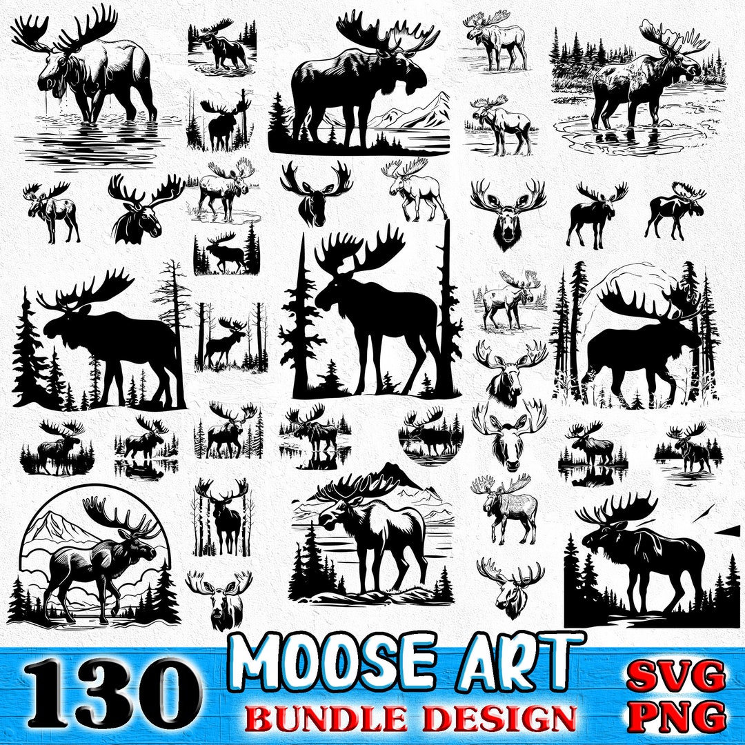 Moose Svg Png Pdf & Dxf Bundle Wildlife Moose Silhouette Graphic ...