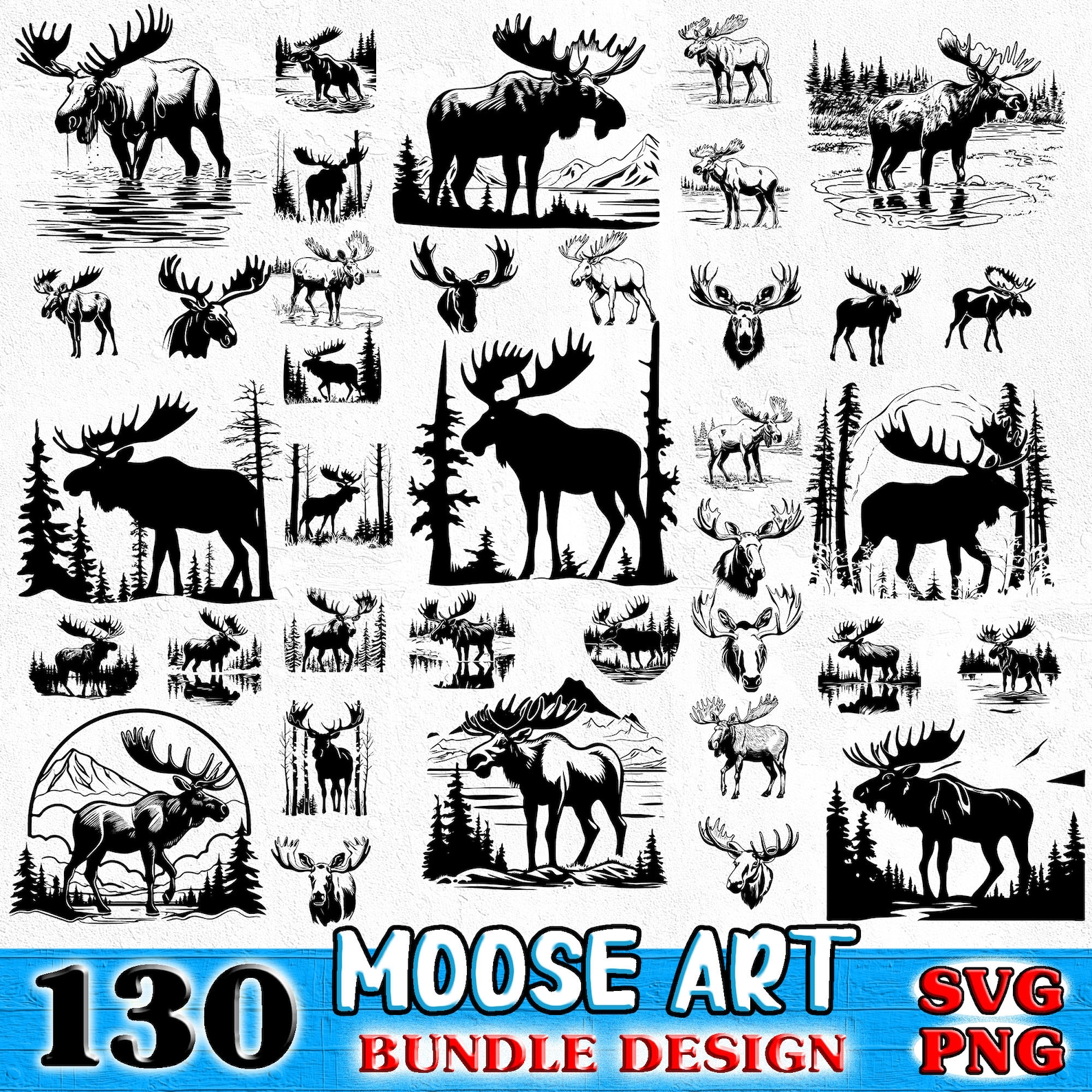 Moose Graphic Art Bundle SVG, PNG Instant Digital Downloads - Etsy