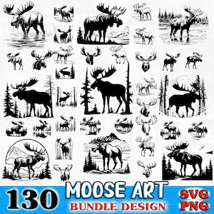 Moose Graphic Art Bundle SVG, PNG Instant Digital Downloads - Etsy