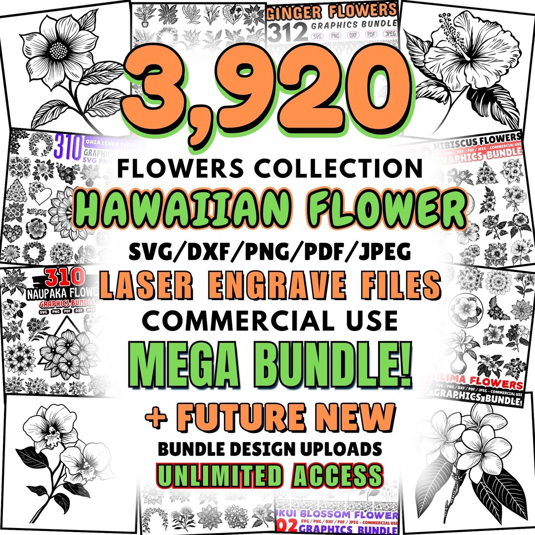 Hawaiian Flower Laser Engraving Bundle | SVG DXF Files | Tropical ...