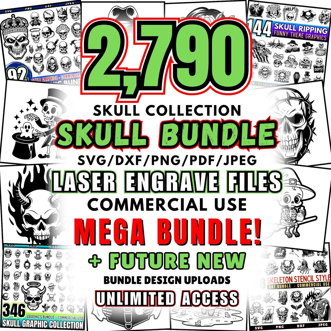 Skull Graphics Mega Bundle for Laser Engraving 200 High-resolution ...
