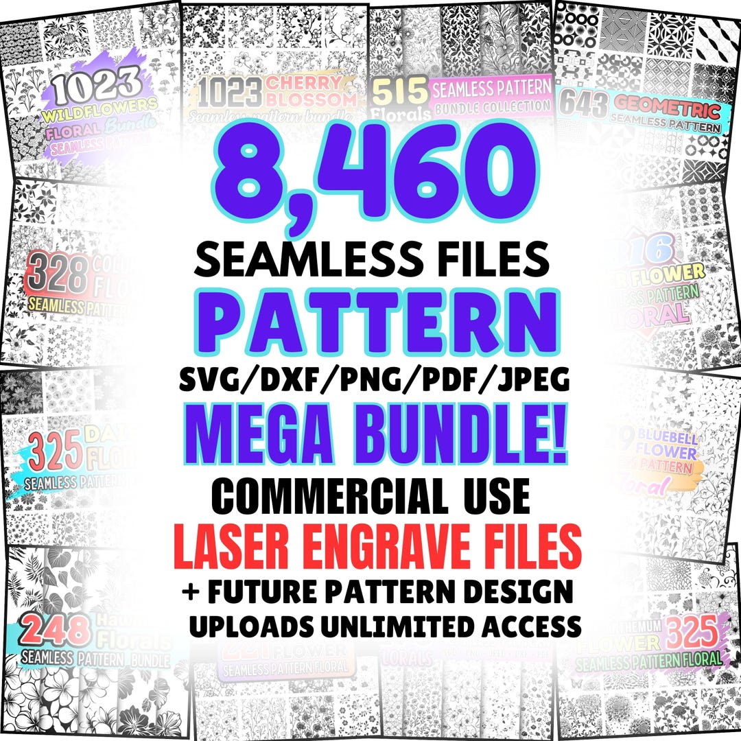 Mega Bundle Seamless Pattern Svg | Dxf Bundle | Laser Engraving Files ...