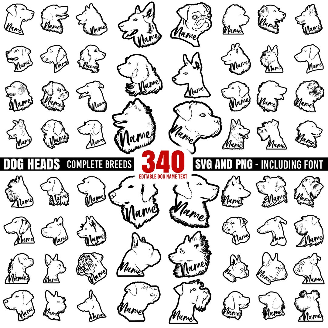 Editable Dog Name Text Svg Dxf Pdf Png Jpeg Bundle | Dog Heads Complete ...