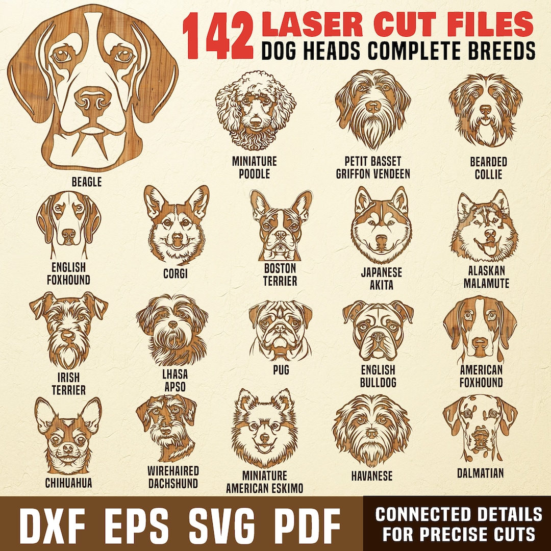 142 Files Laser Cut Files Dog Heads Complete Breeds Dxf, Svg, Eps, Pdf ...