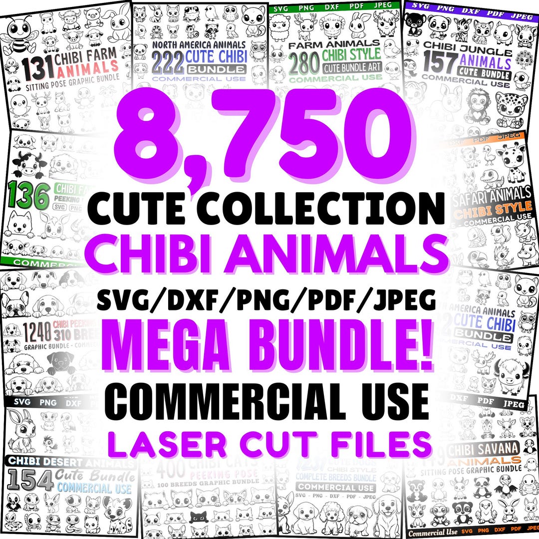 Laser Cut Files Mega Bundle Cute CHIBI Animals Pack Svg Dxf Png Pdf ...