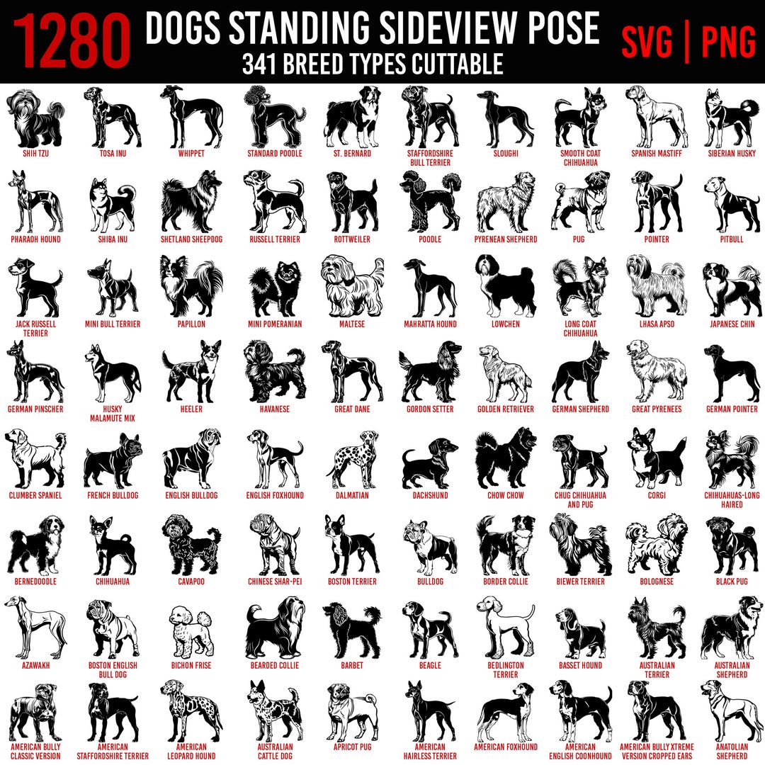 Laser Cut Files Dogs Standing Sideview Pose 341 Breed Types Cuttable ...