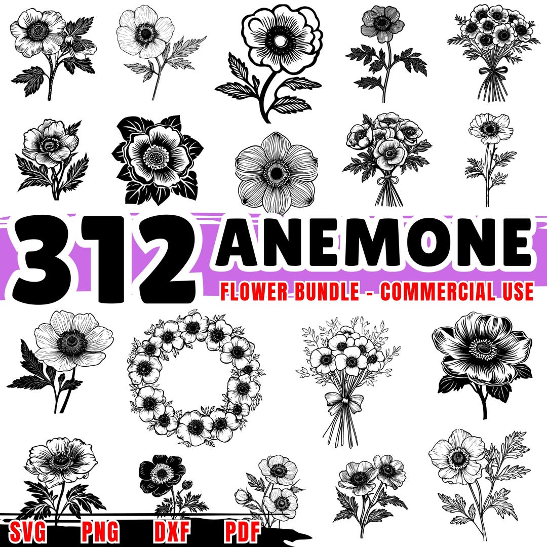 Anemone Flower SVG Bundle | DXF Cut Files | Floral Clipart for Cricut ...