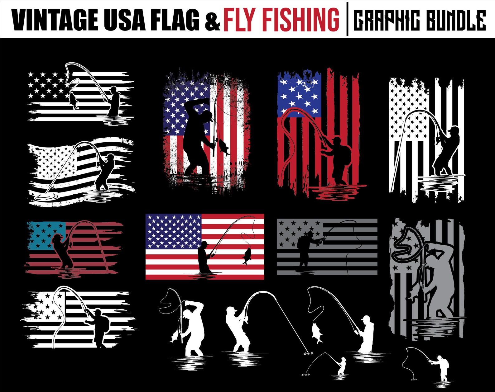 Fly Fishing Svg Files Fly Fishing FLAG BUNDLE Fly Fisherman - Etsy