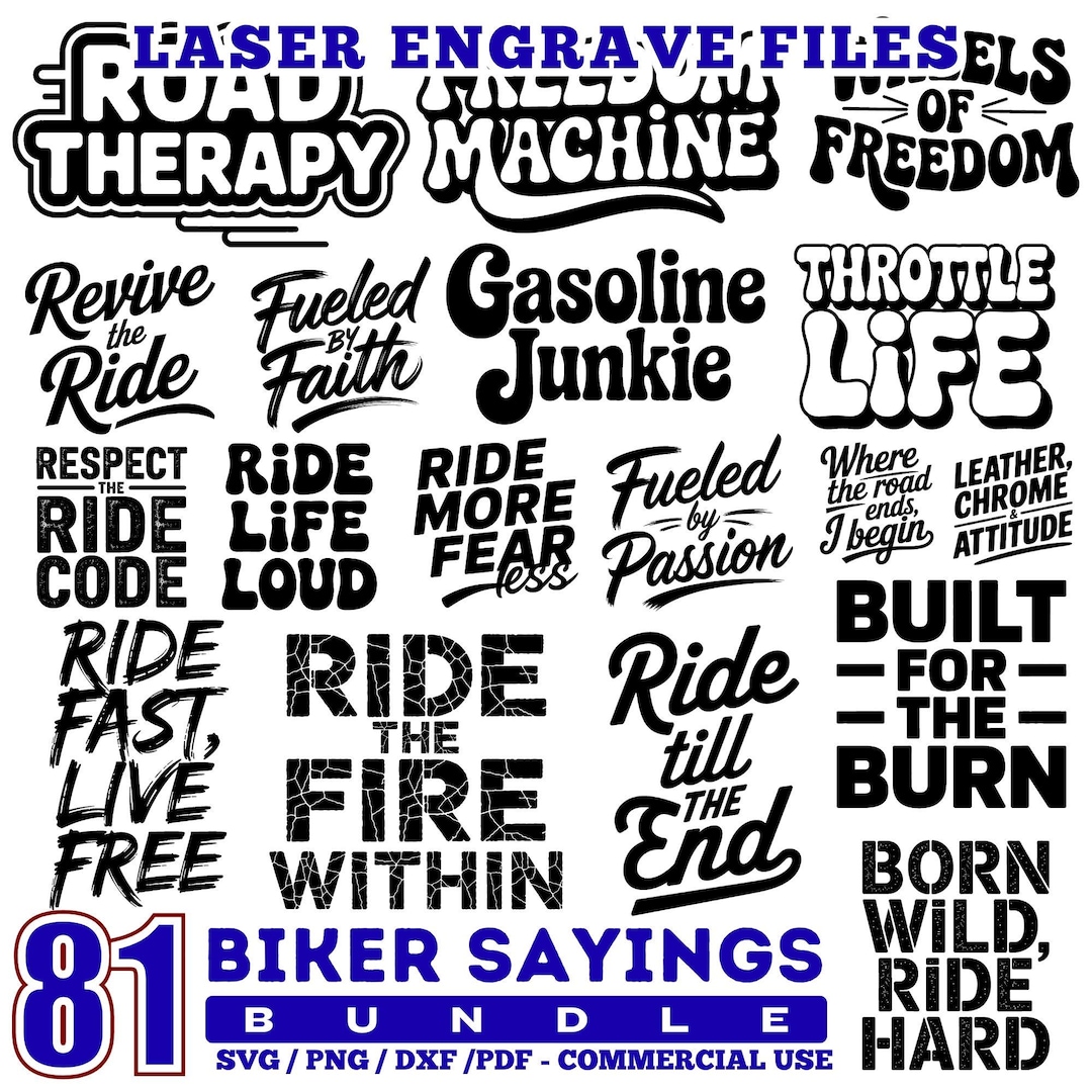 Laser Engrave Files Biker Sayings Svg Png Pdf & Dxf Bundle Etched ...