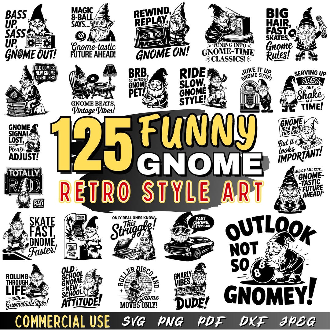 Funny Retro Gnome SVG Bundle | Vintage Gnome Art | 70s Style Gnome ...