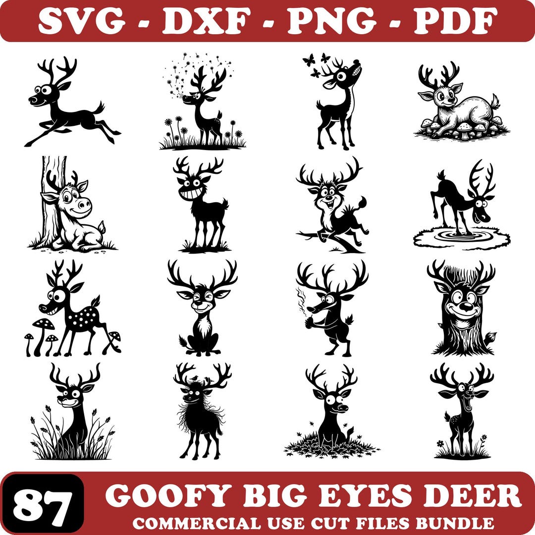 Goofy Big Eyes Deer Svg Png Pdf & Dxf Bundle for Cricut and Silhouette ...