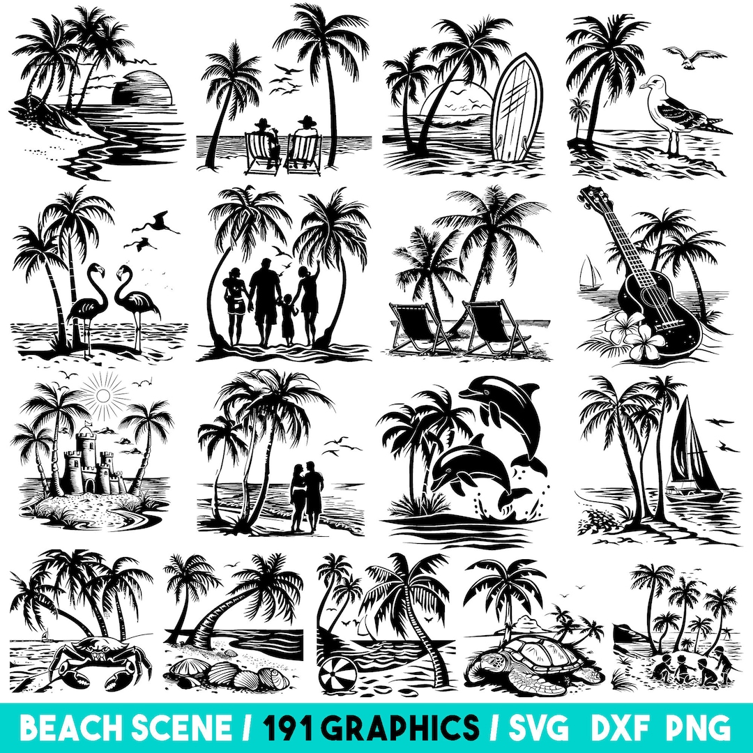 Laser Cut Files Beach Scene Svg Png Dxf Eps for Wood Engraving ...