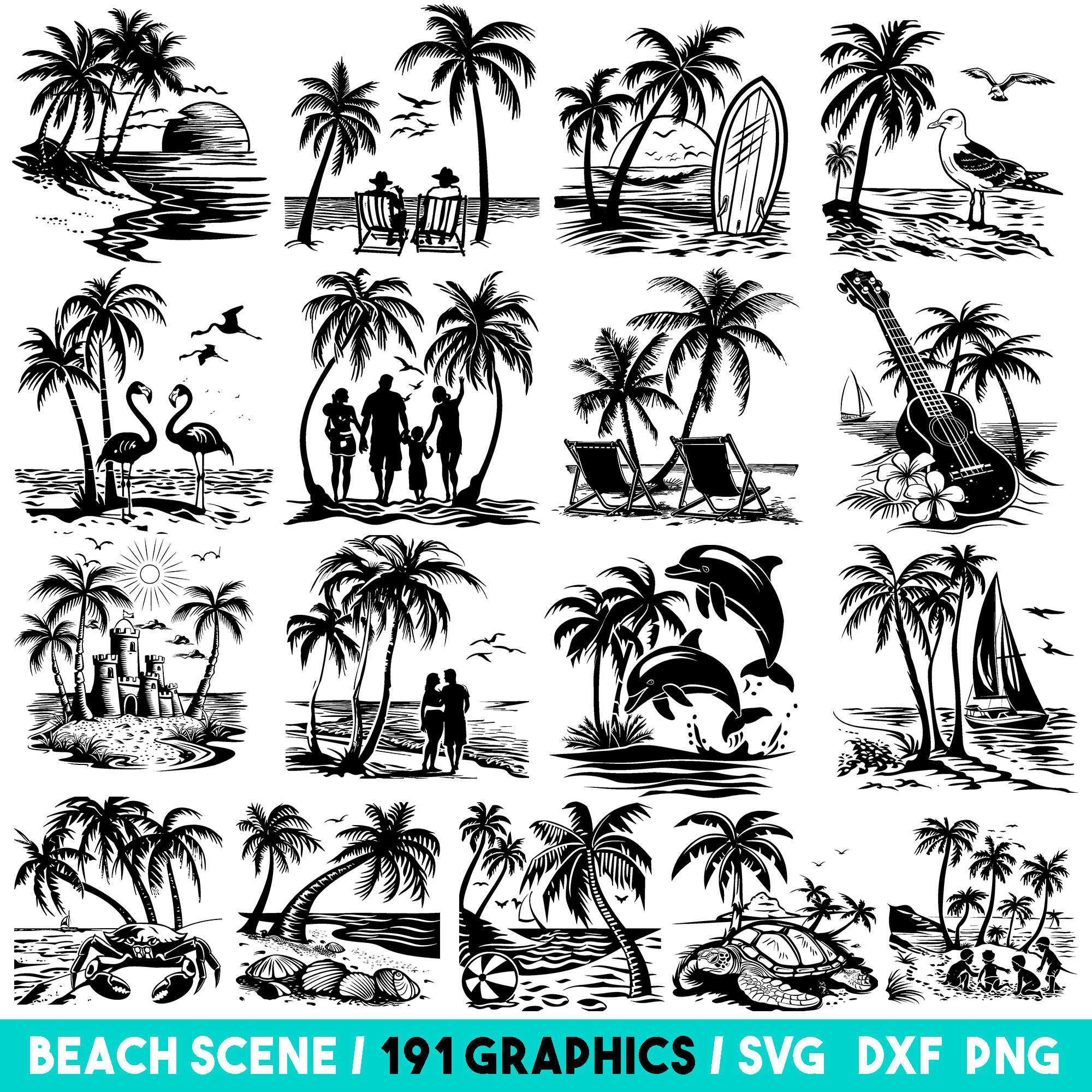 Laser Cut Files Beach Scene Svg Png Dxf Eps for Wood Engraving ...