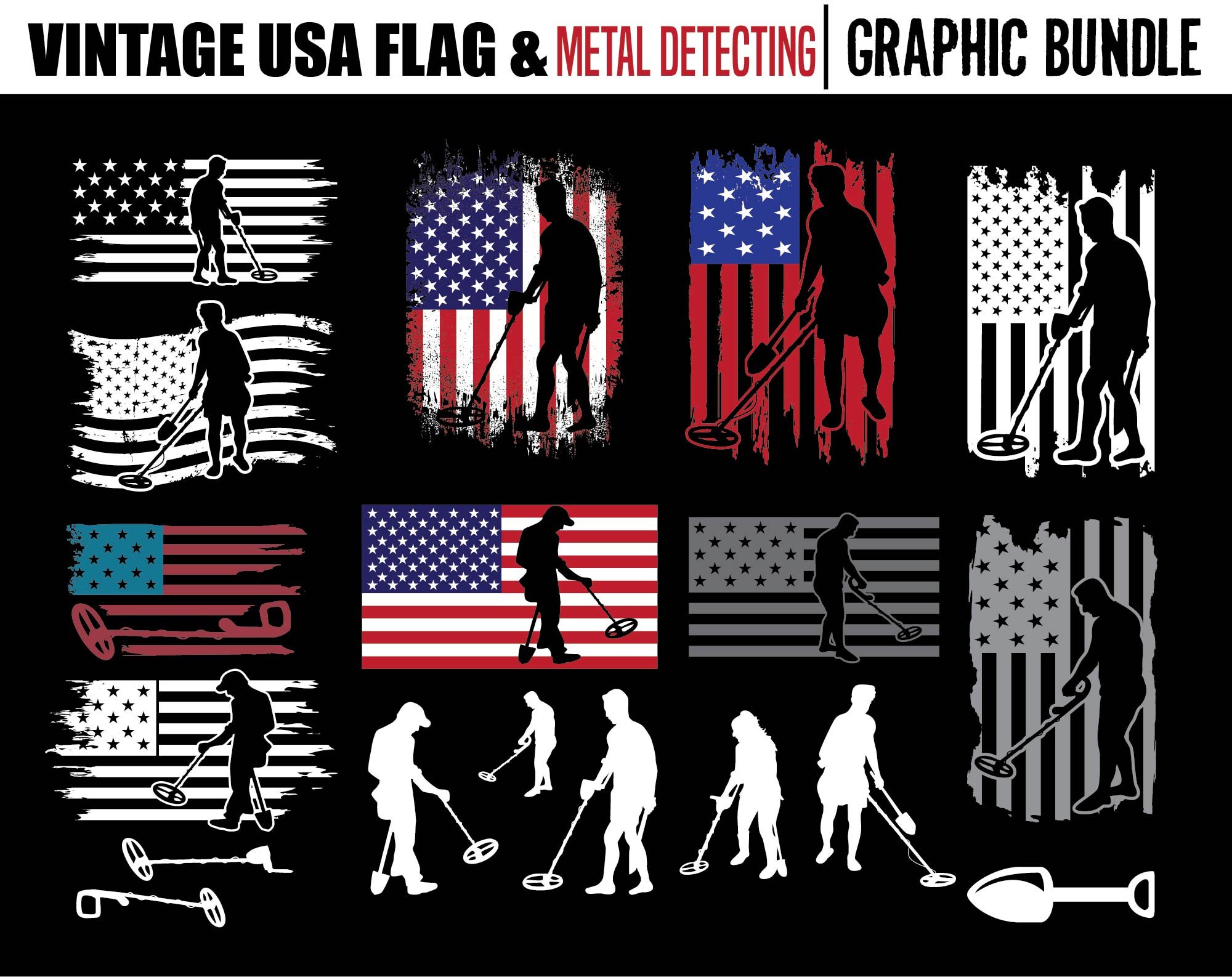 Metal Detector Svg or Treasure Hunting Metal Detecting Svg USA Flag ...