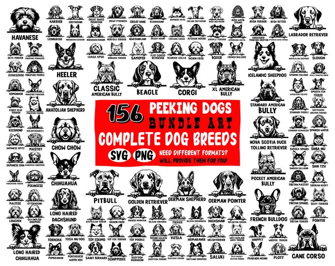 Peeking Dogs Svg, Png and Dxf Bundle 180 Graphics - Complete Breeds ...