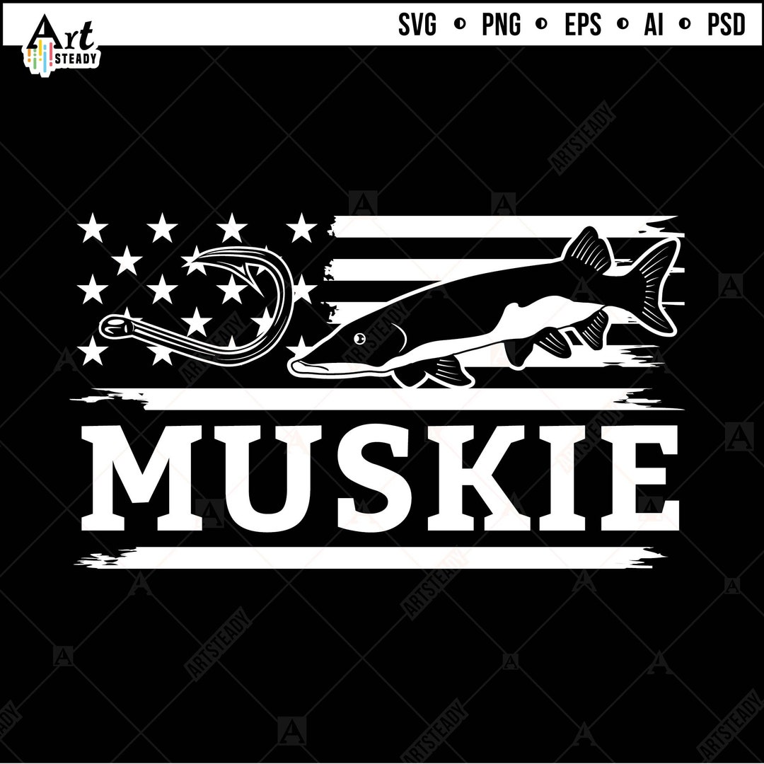 Muskie Fishing Svg Files Vintage USA Patriotic Flag Theme Fisherman ...