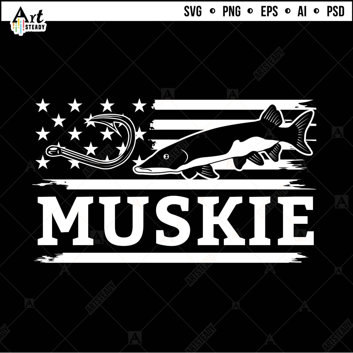 Muskie Fishing Svg Files Vintage USA Patriotic Flag Theme - Etsy
