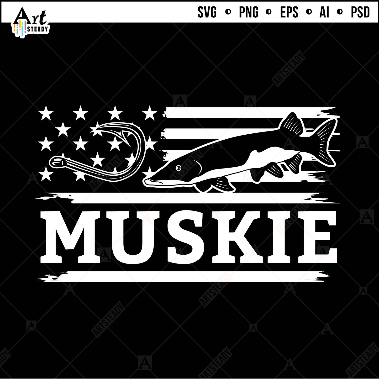 Muskie Fishing Svg Files Vintage USA Patriotic Flag Theme - Etsy