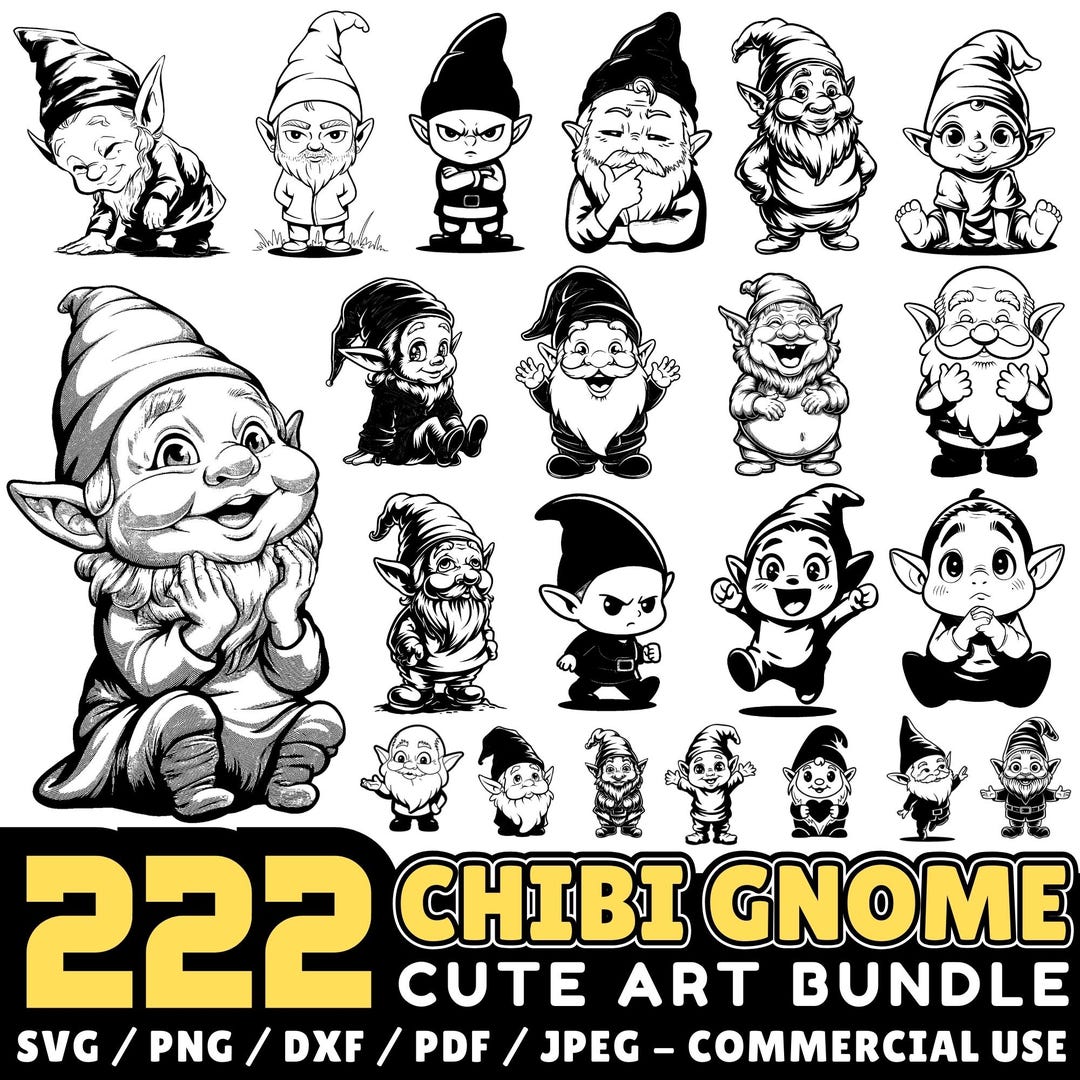 Chibi Gnome SVG Bundle | Cute Gnome Art Collection | Kawaii Gnome Cut ...