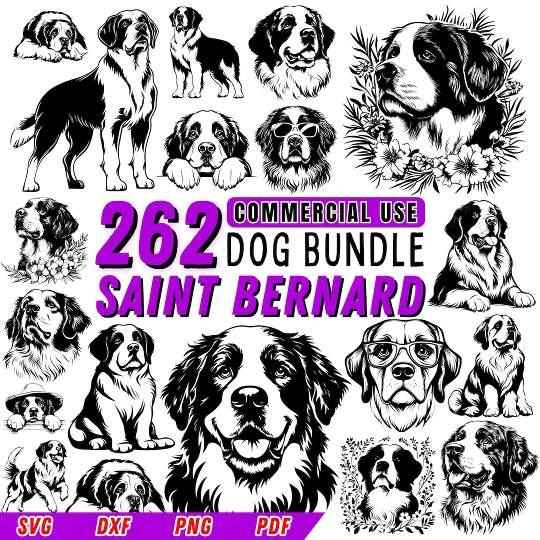 Saint Bernard Dog SVG Bundle | DXF Files for Cricut | Saint Bernard ...