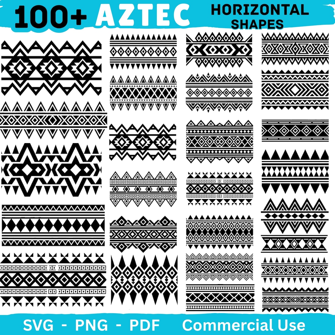 Aztec Line Svg Png Pdf Bundle Horizontal Tribal Pattern Borders for ...
