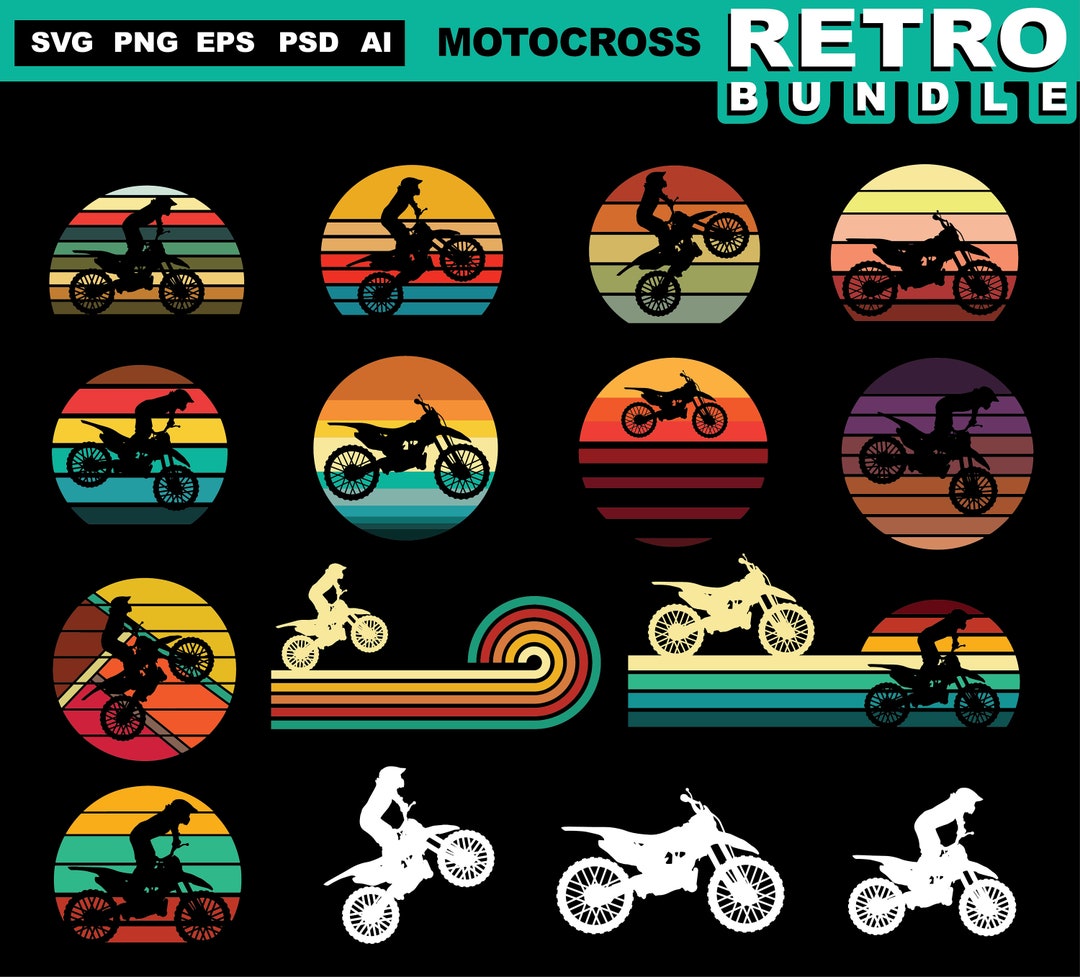 Motocross Svg or Dirbike Racing Svg RETRO BUNDLE Sunset Art ...