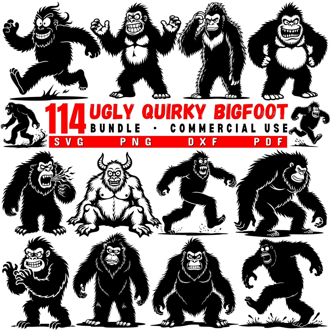 Ugly Quirky Bigfoot Svg Png Pdf & Dxf Bundle Funny Cryptid Silhouette ...