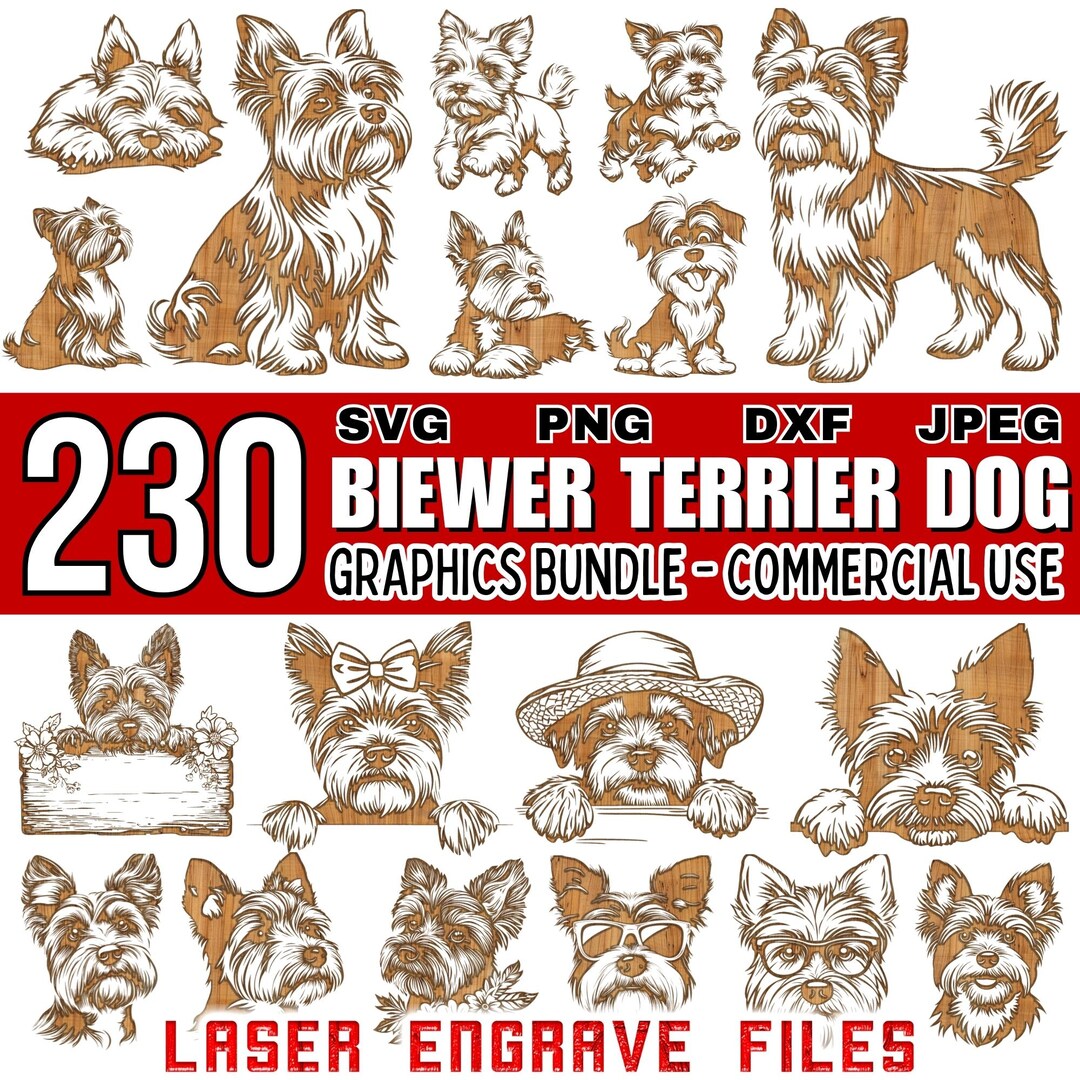 Laser Engrave Files Biewer Terrier Dog Svg Dxf Png Jpeg Bundle Instant ...