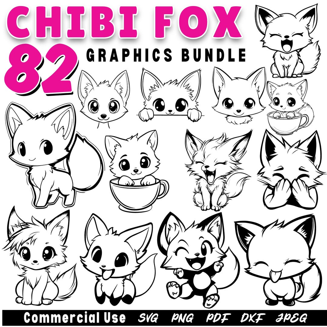 Chibi Fox SVG Bundle | Cute Fox DXF Files for Cricut | Kawaii Woodland ...