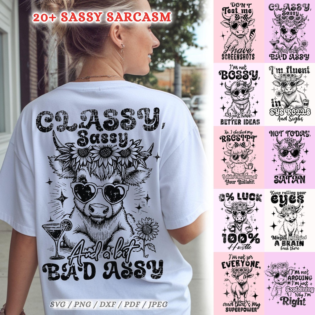 Sarcastic Funny Cow Svg Dxf Pdf Png Jpeg Bundle | Highland Cow Humor ...