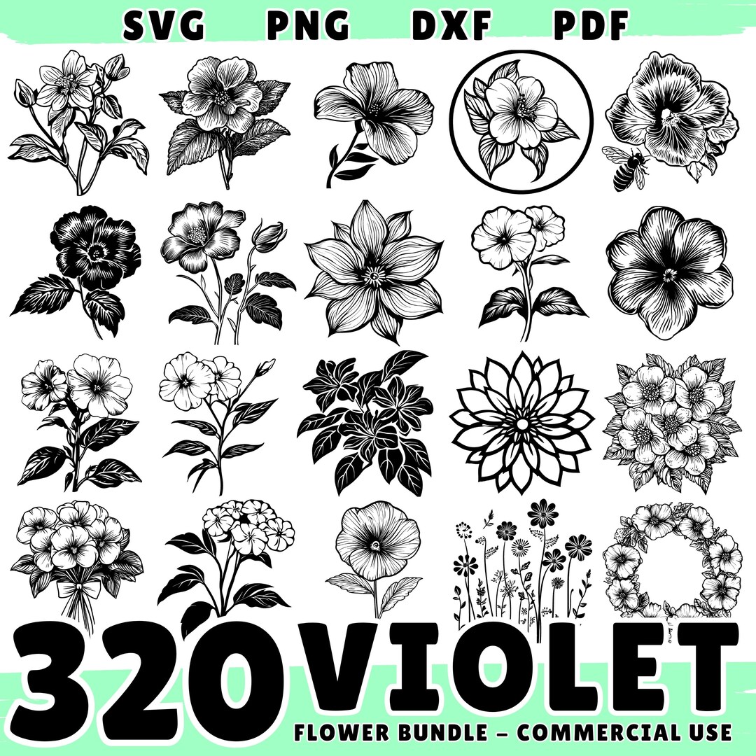 Violet Flower SVG | Floral DXF Bundle | Wildflower Clipart | Botanical ...