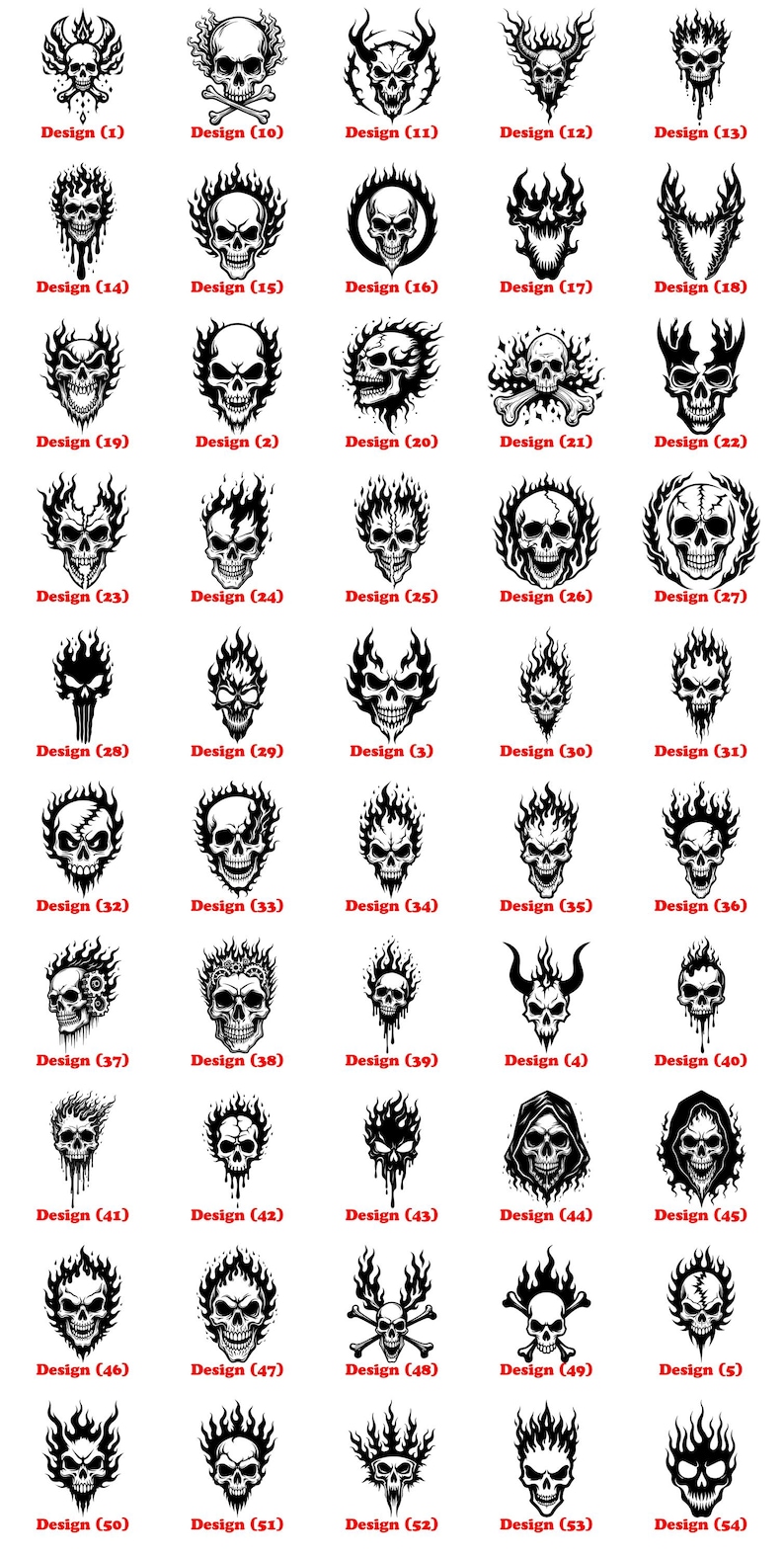 Skulls Flames Crossbones Art Svg Png Pdf & Dxf Bundle Bold Edgy Skull ...