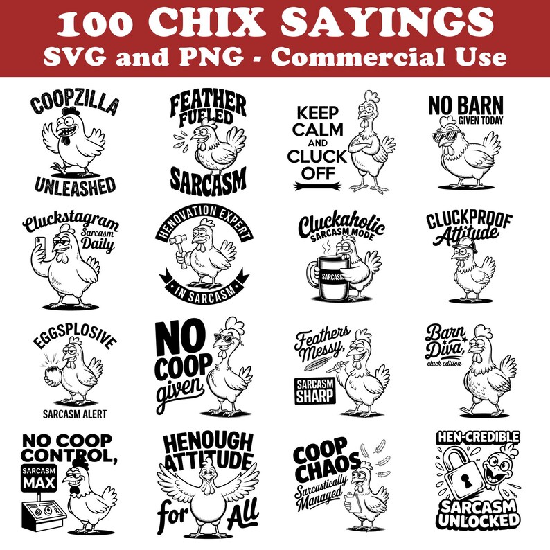 Chix Sayings Svg Png Pdf & Dxf Bundle Funny Chicken Quote Designs for ...
