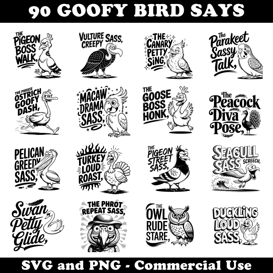 Goofy Bird Says Svg Png Pdf & Dxf Bundle Funny Talking Parrot and Silly ...