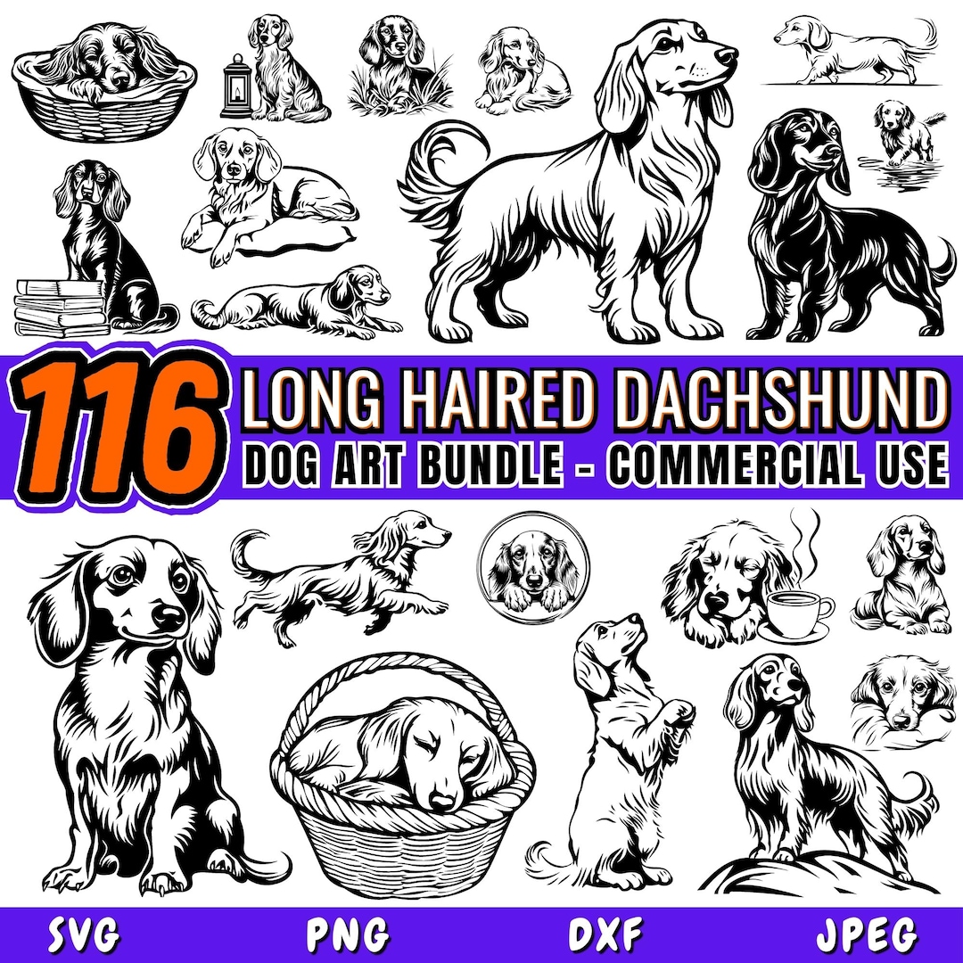 Long Haired Dachshund Art SVG | Dachshund DXF Bundle | Dog SVG for ...