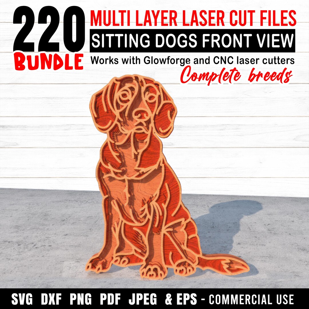 220 DOGS Multi Layer Laser Cut Files Sitting Front View Dxf, Svg, Eps ...