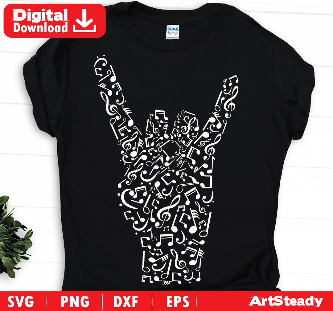 Music Svg File Rock Star Hand Pose Rock and Roll MUSIC NOTES Arts ...