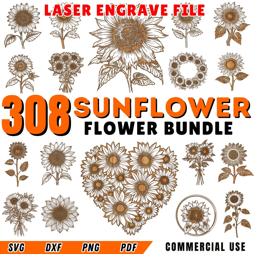 Sunflower Laser Engraving Bundle | Floral DXF Files | Engraving ...