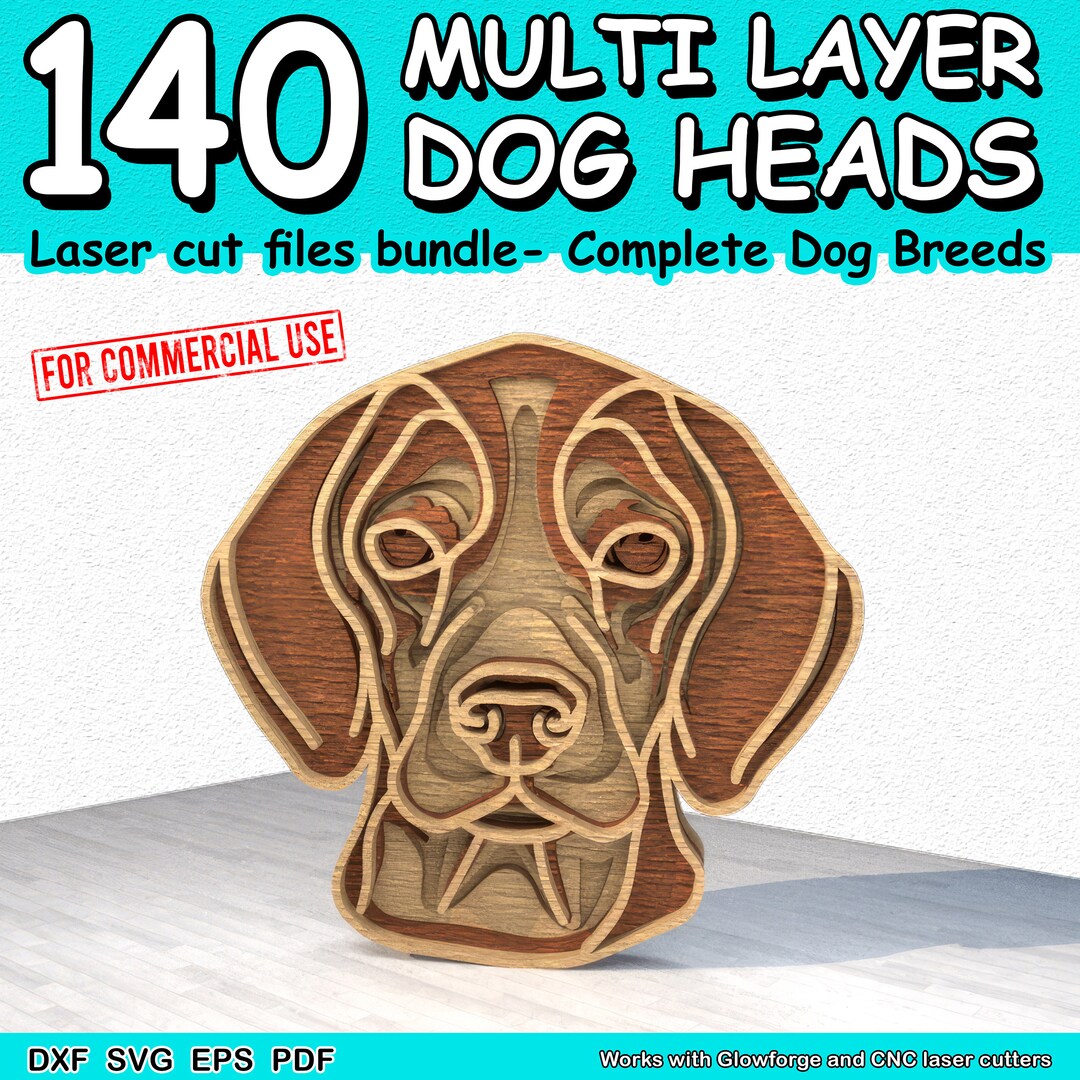 140 Dog Heads Multi Layer Laser Cut Files Dxf, Svg, Eps and Pdf Bundle ...