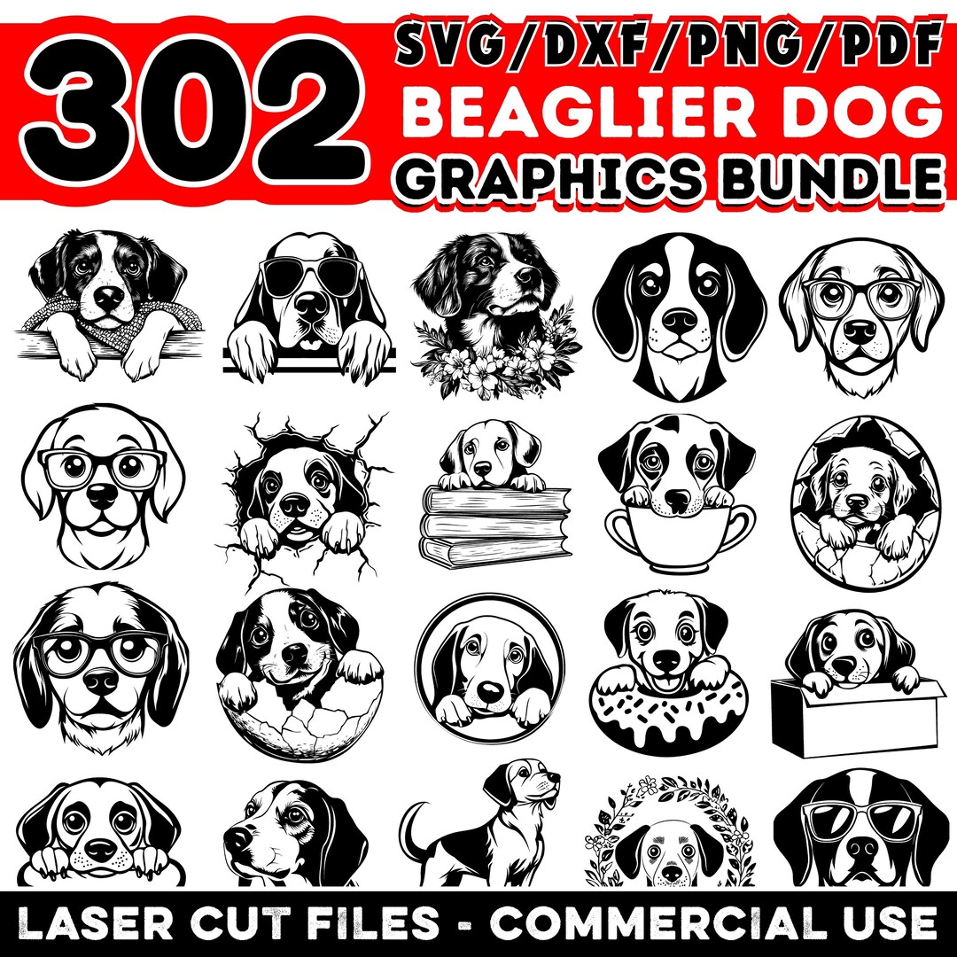 Beaglier Hund Laser Cut Dateien | SVG DXF Bundle | Beagle-Kavalier-Mix ...