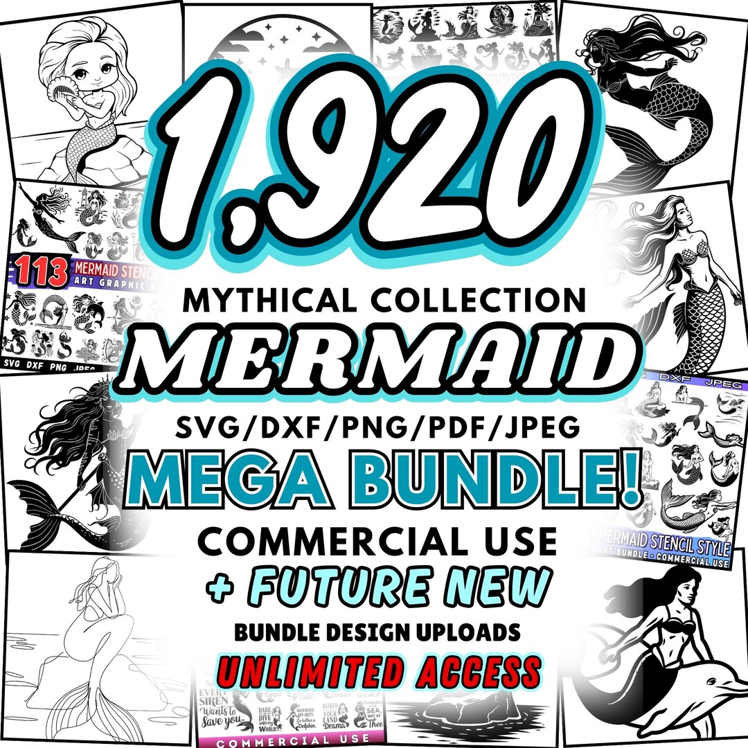 Mermaid Mega Bundle Svg | Cute Mermaid Dxf | Ocean Theme Clipart ...