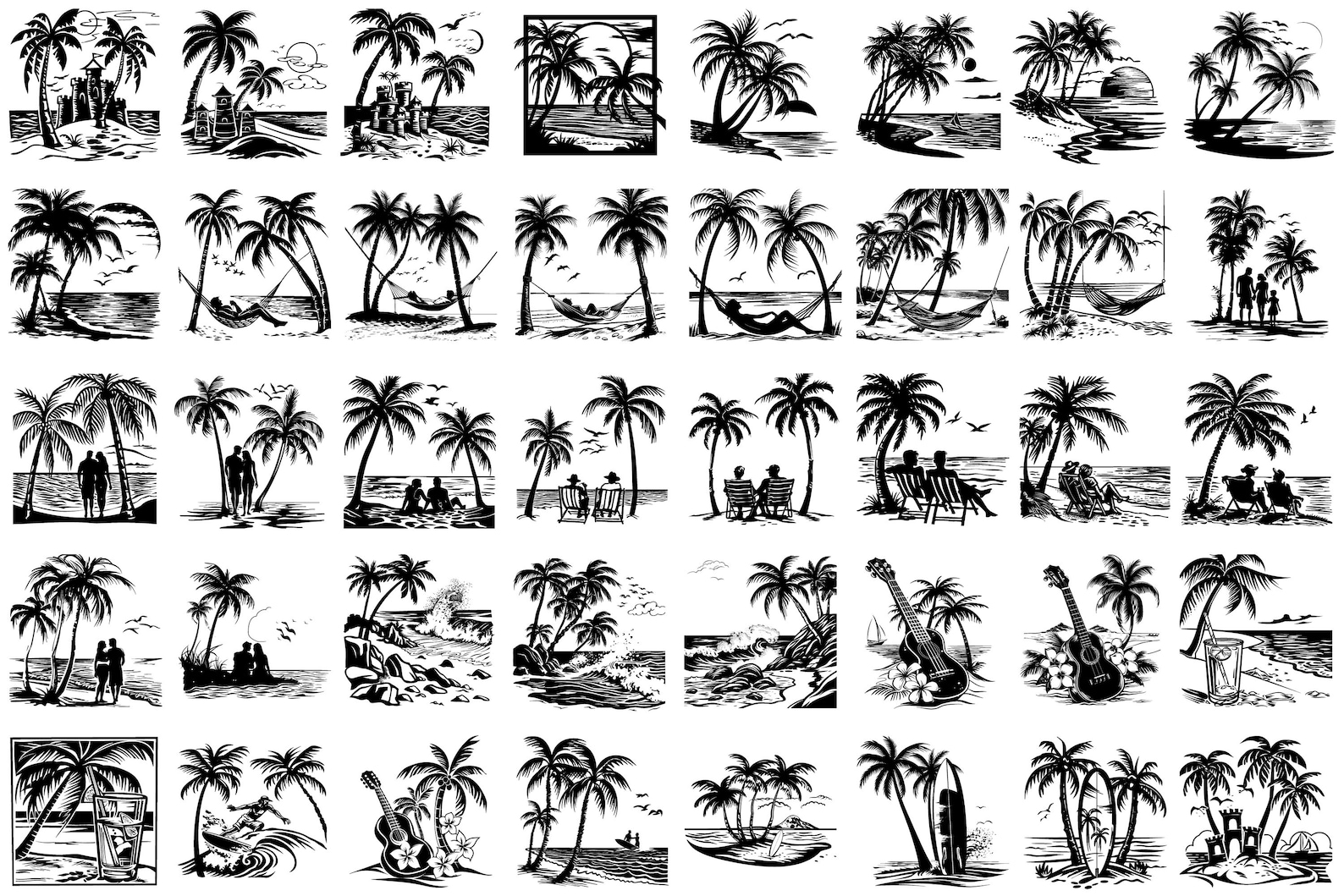 Laser Cut Files Beach Scene Svg Png Dxf Eps for Wood Engraving ...