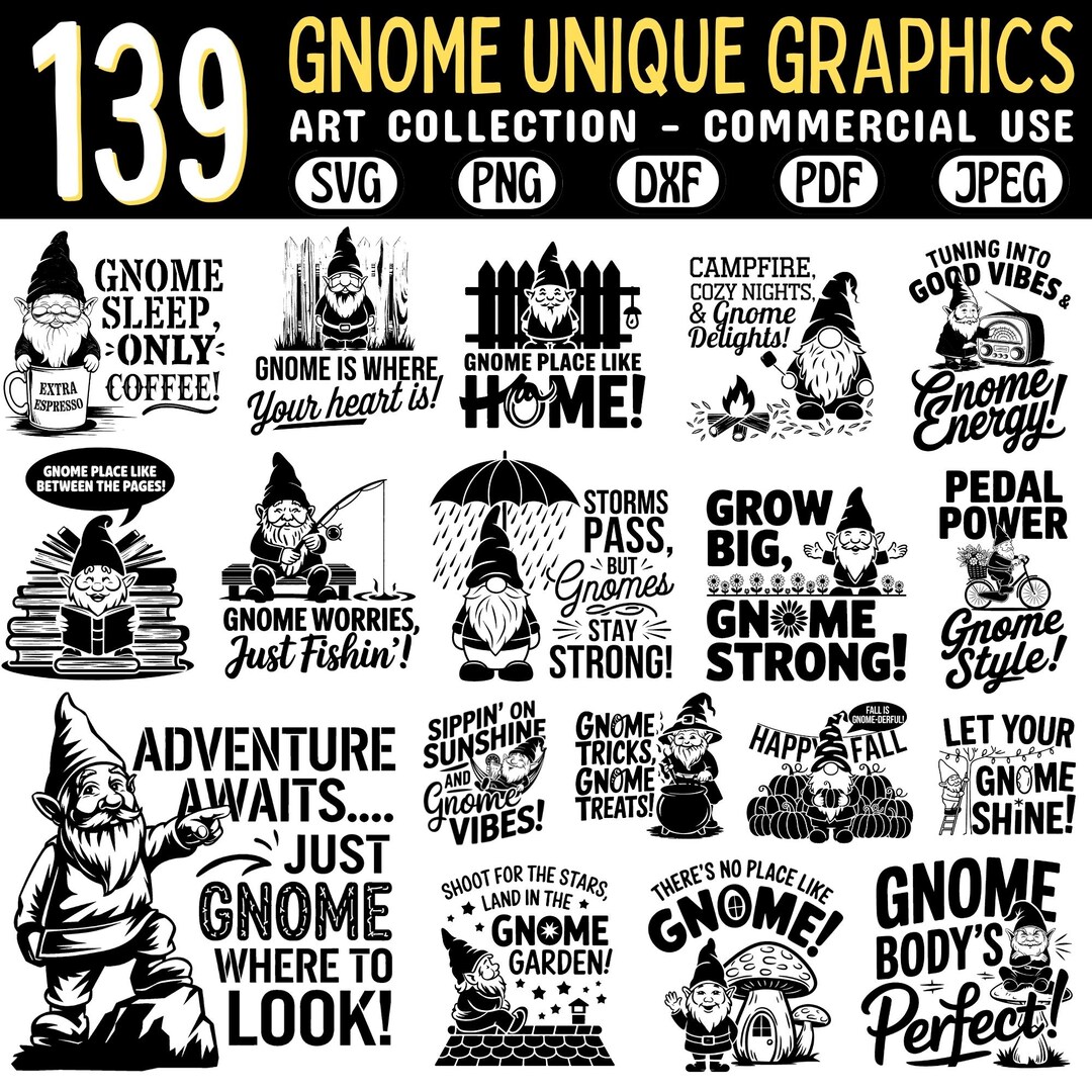 Gnome SVG Bundle | Unique Gnome Art Collection | Gnome DXF Files ...