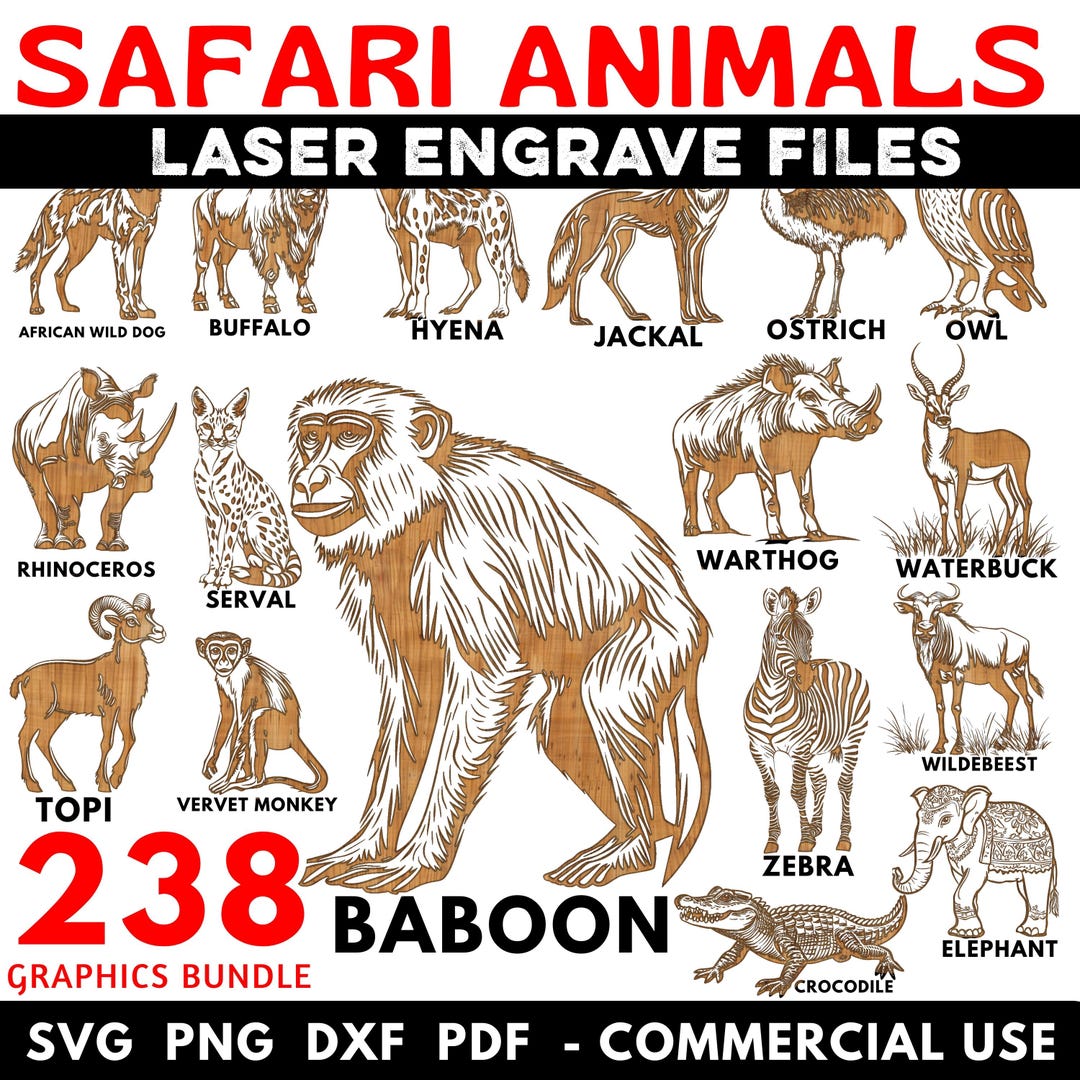 Safari Animals Laser Cut Files | DXF & SVG Bundle | Wildlife ...