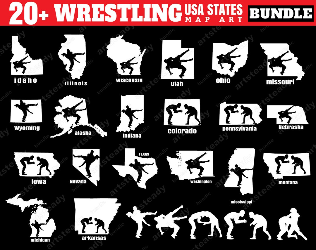 Wrestling Svg Files Wrestlers Svg or MMA Svg Graphic Arts Bundle USA ...